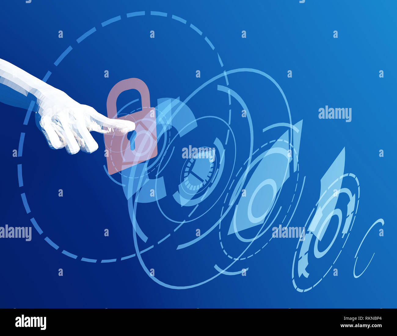 Smart finger and lock icon, network data transmission security Stock ...