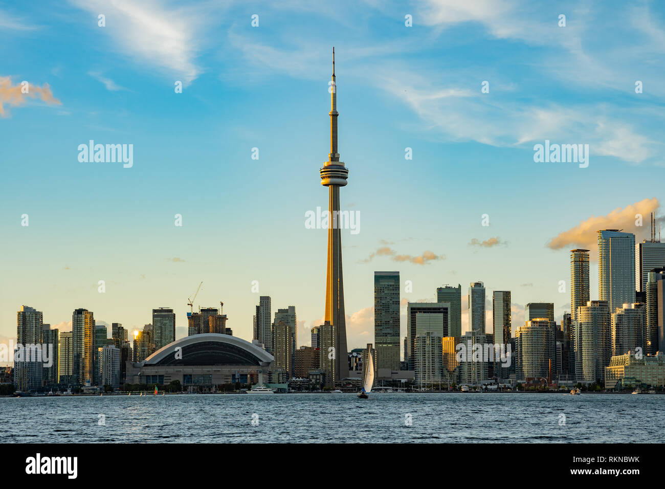 Sunset skyline of the Toronto city skyline with CN Tower at Canada ...