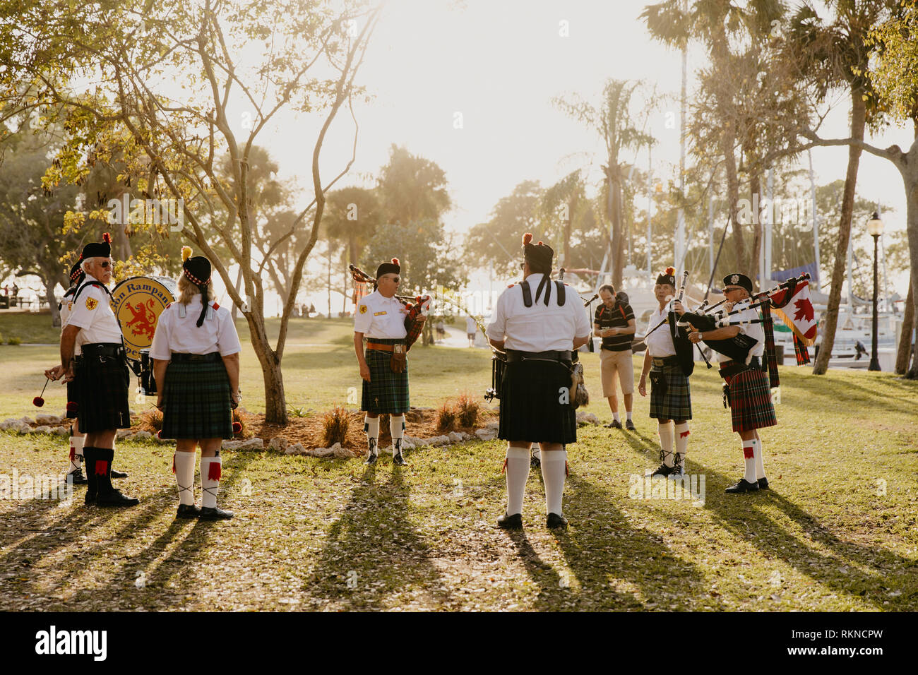 Irish Group of Bagpipe and Drummer Musicians Wearing Authentic European ...