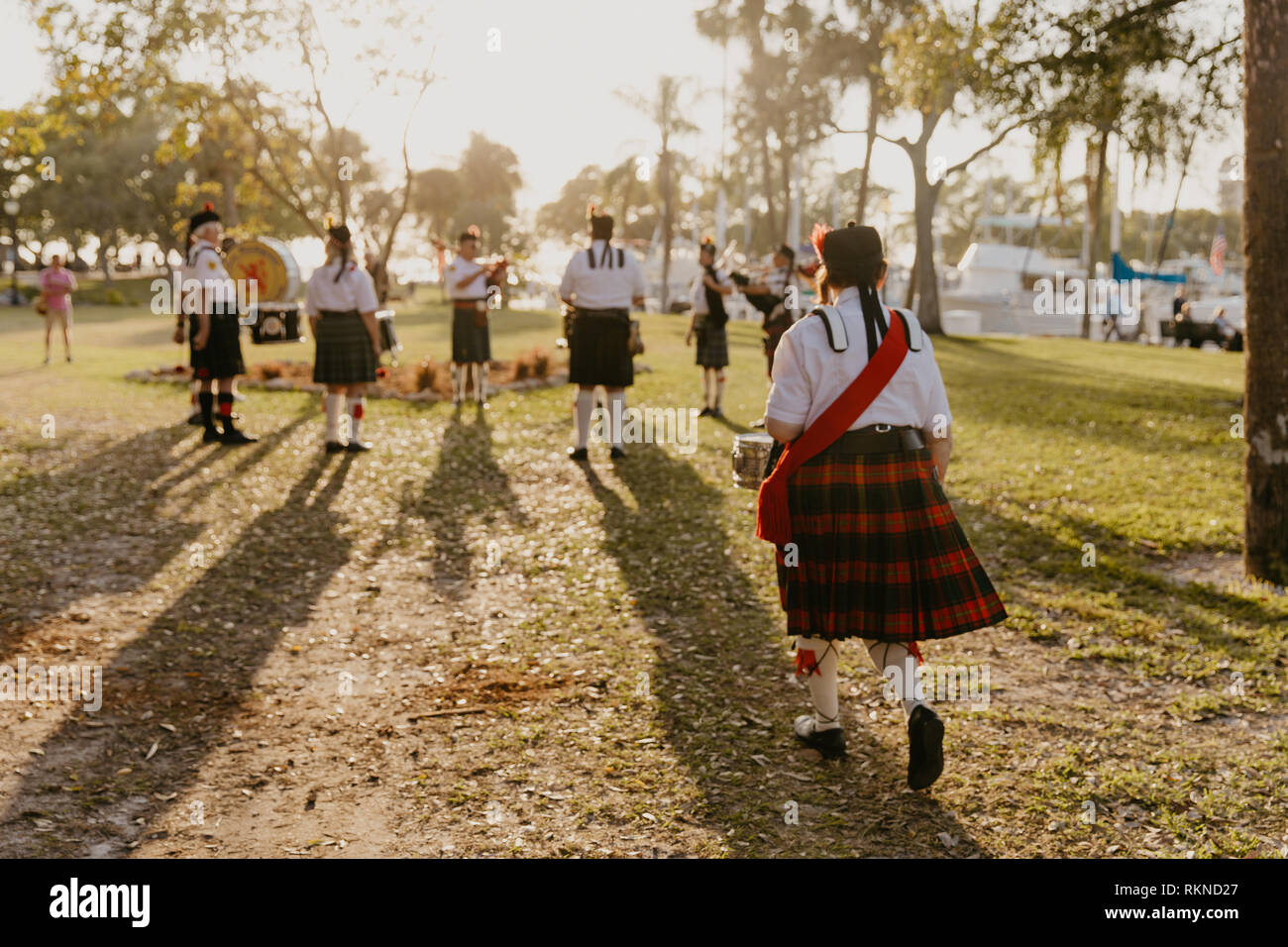 Irish Group of Bagpipe and Drummer Musicians Wearing Authentic European ...