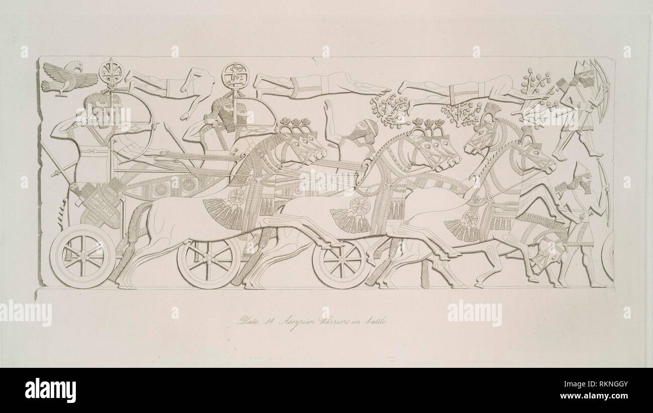 Assyrian warriors in battle. Layard, Austen Henry, Sir (1817-1894 ...