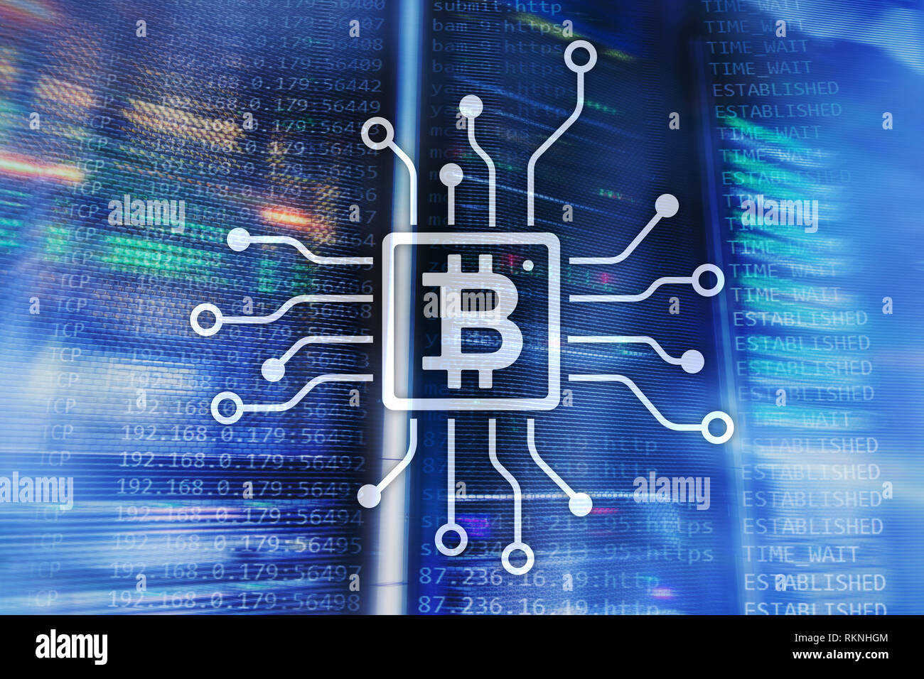 Bitcoin, Blockchain concept on server room background Stock Photo - Alamy