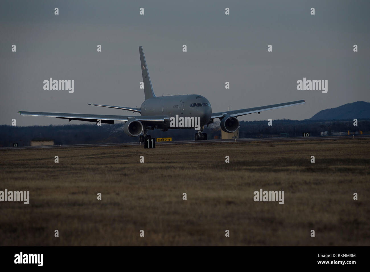 A KC-46 Pegasus lands on the flightline of the 97th Air Mobility Wing ...