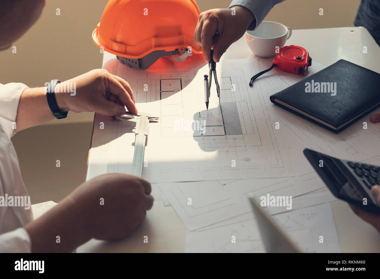 Engineer and Architect concept, Engineer Architects office team working ...