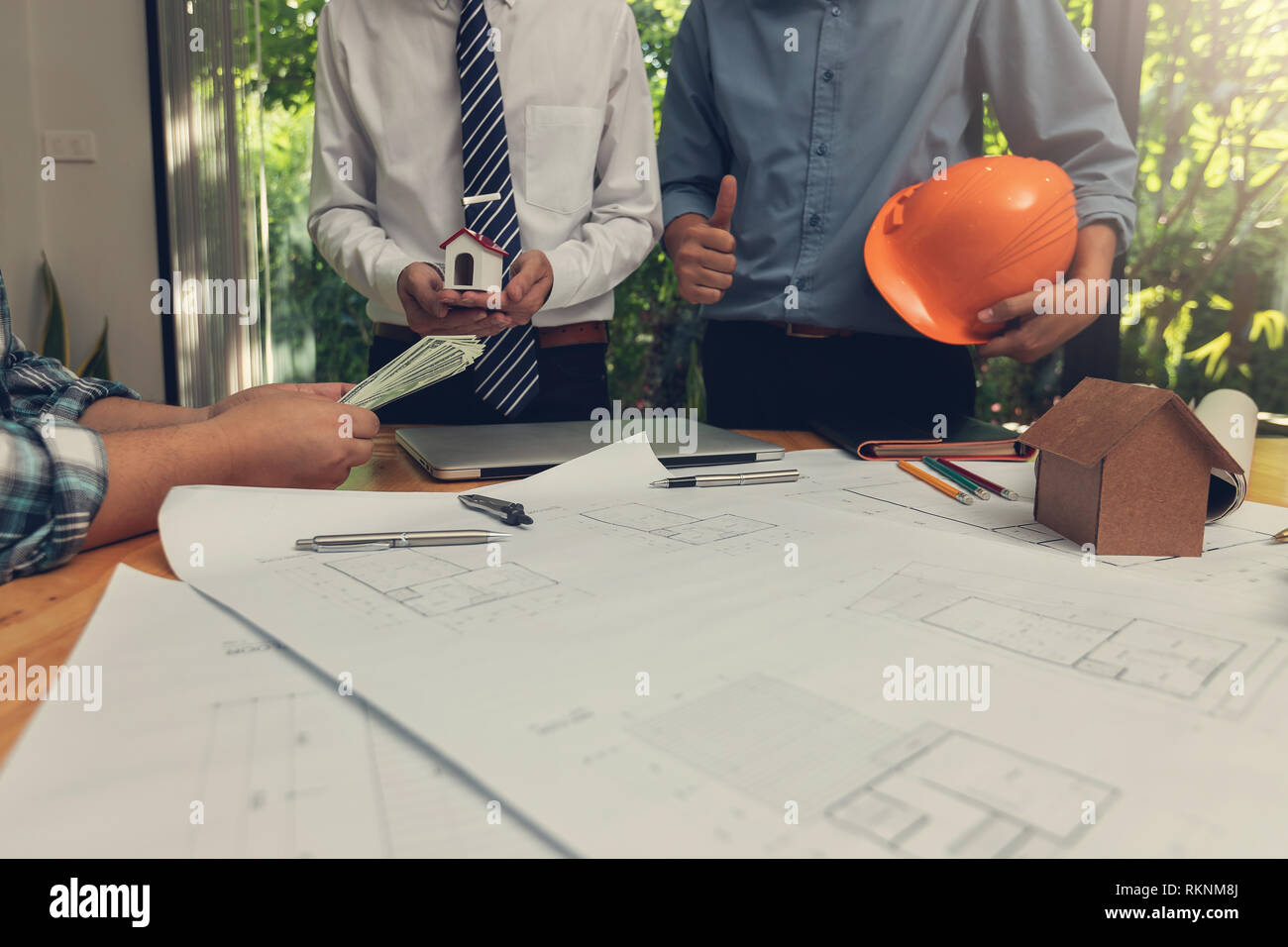 Engineer and Architect concept, Engineer Architects office team working ...