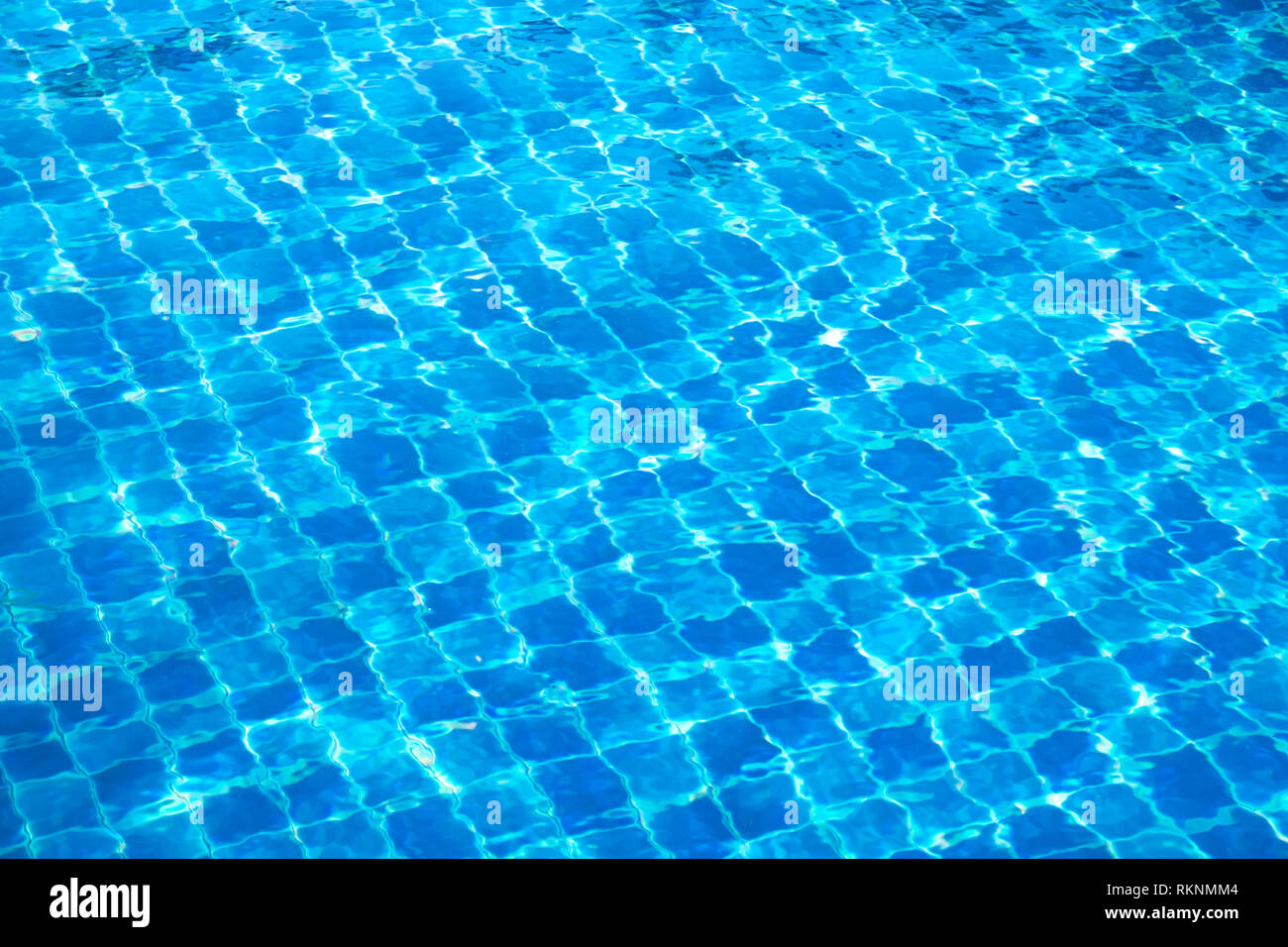 Blue abstract mosaic tiles at the bottom of the swimming pool ...