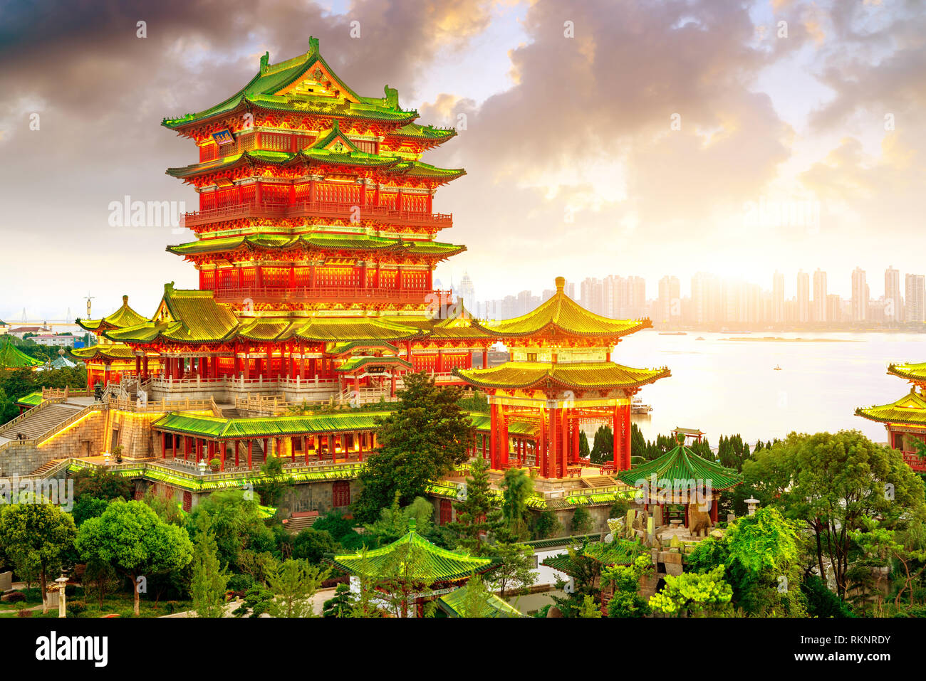 nanchang tengwang pavilion at night ,is one of chinese famous ancient ...