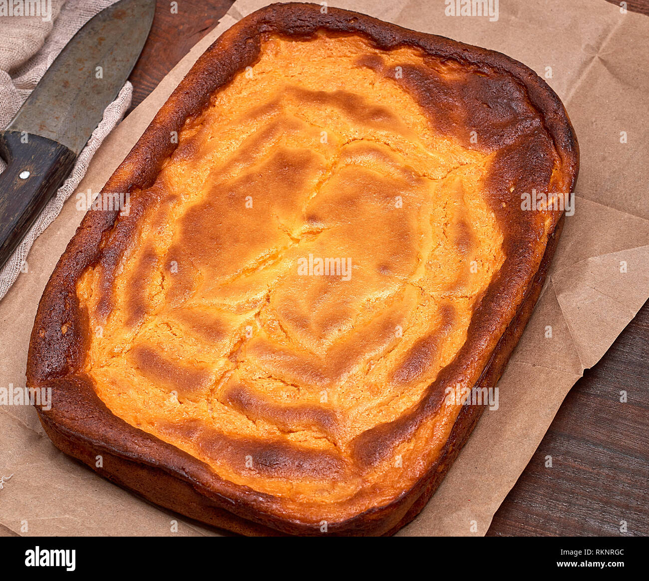 whole rectangular pie of cottage cheese and pumpkin , top view Stock ...