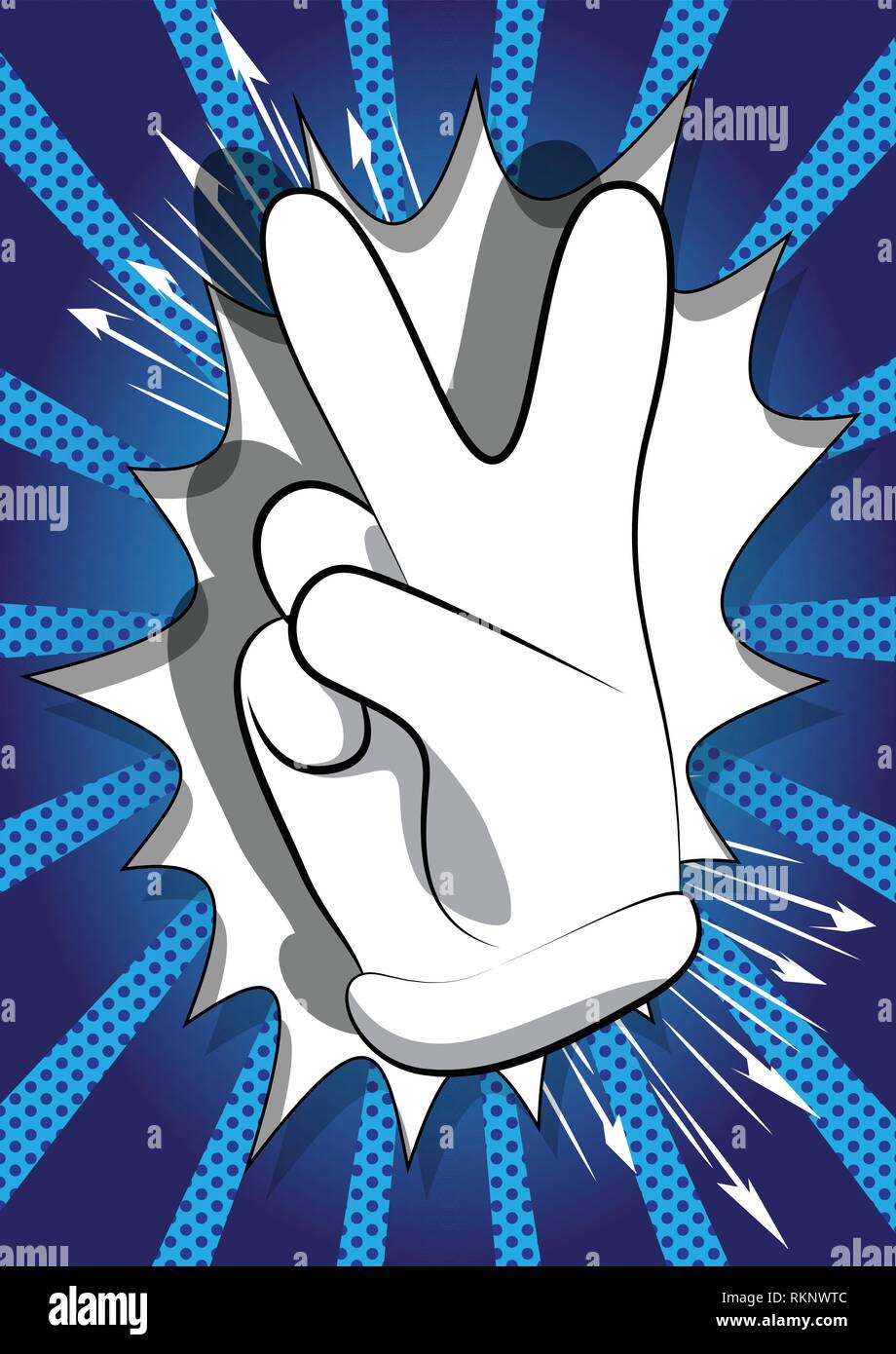 Vector cartoon hand showing the V sign. Illustrated hand sign on comic ...