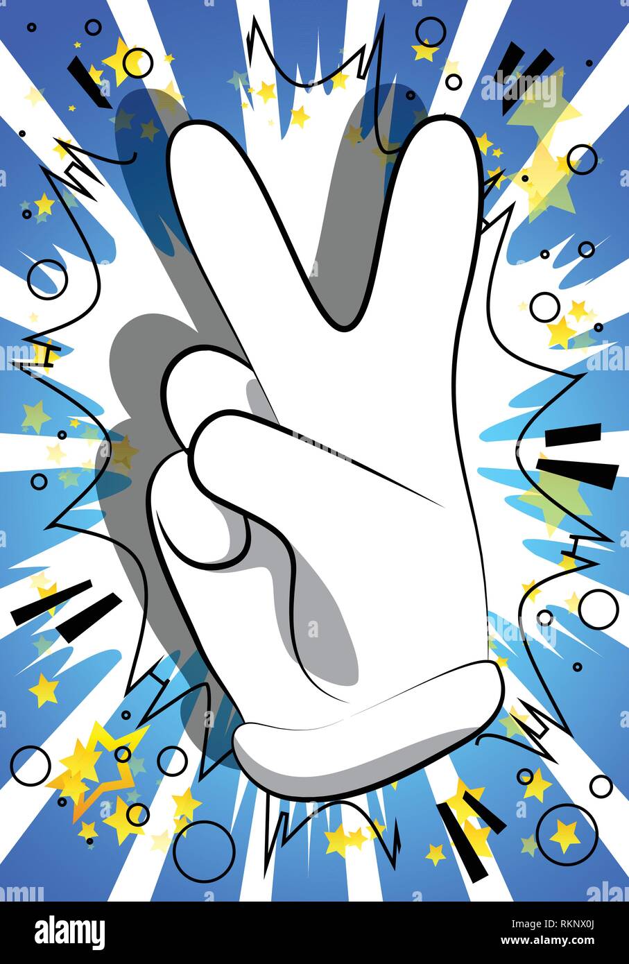 Vector cartoon hand showing the V sign. Illustrated hand sign on comic ...