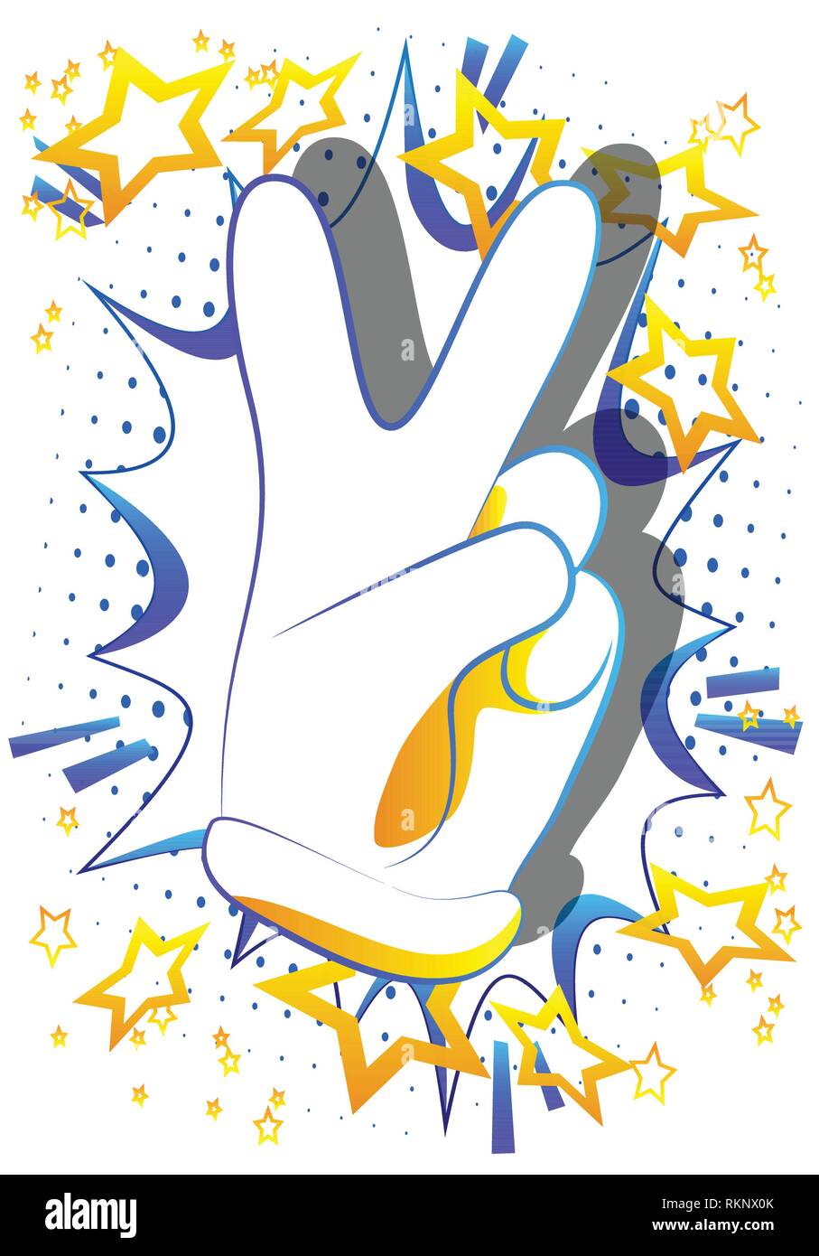 Vector cartoon hand showing the V sign. Illustrated hand sign on comic ...