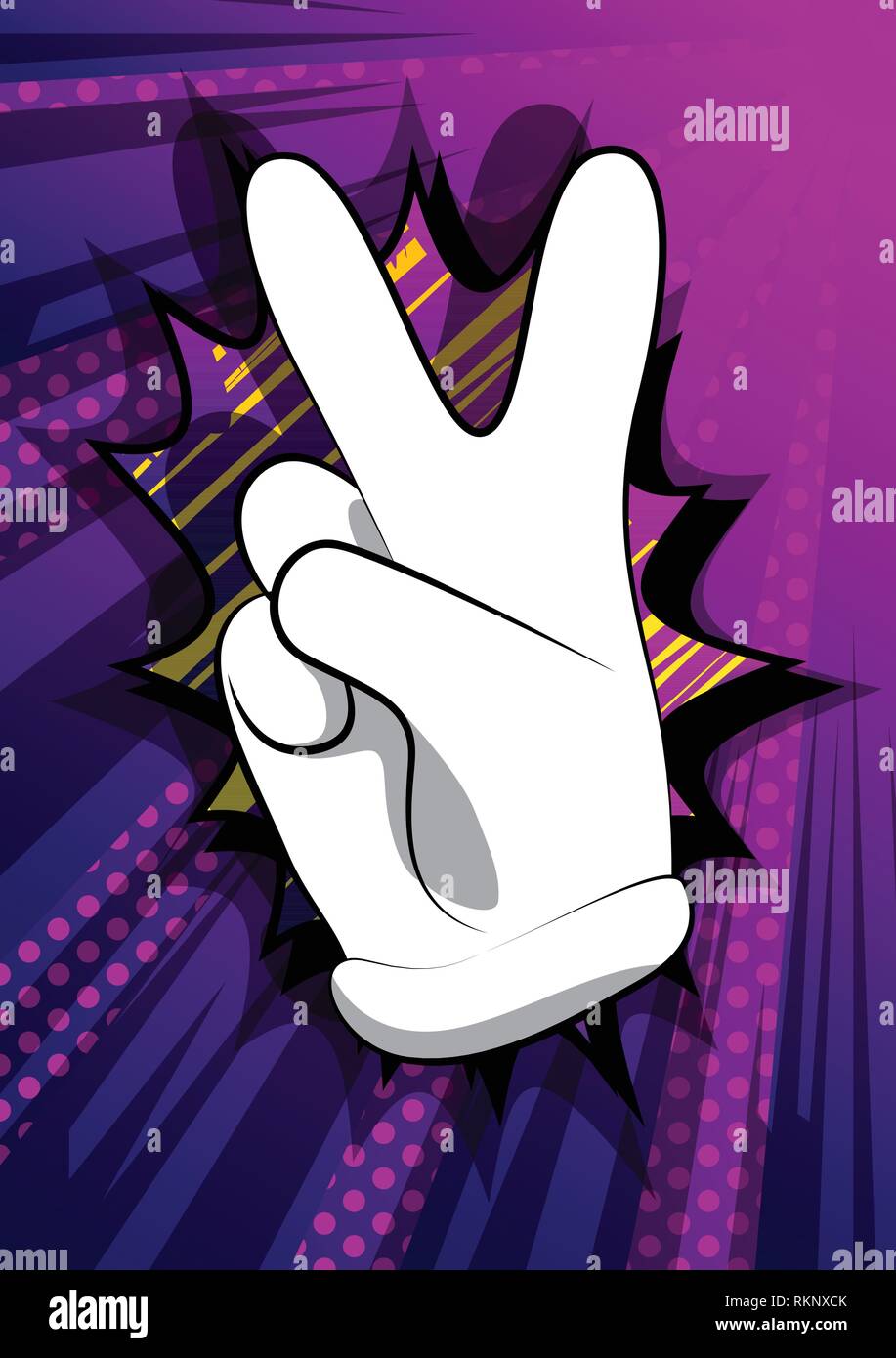 Vector cartoon hand showing the V sign. Illustrated hand sign on comic ...