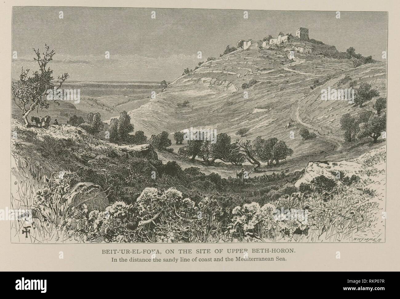 Beit-'ur-el-Foka, on the site of upper Beth-Horon. In the distance the ...