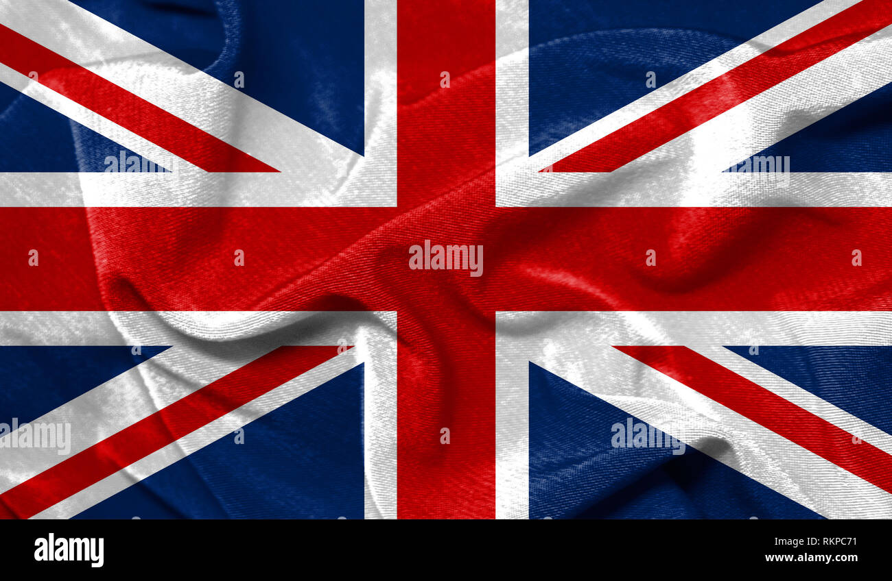 Realistic flag of United Kingdom on the wavy surface of fabric Stock ...