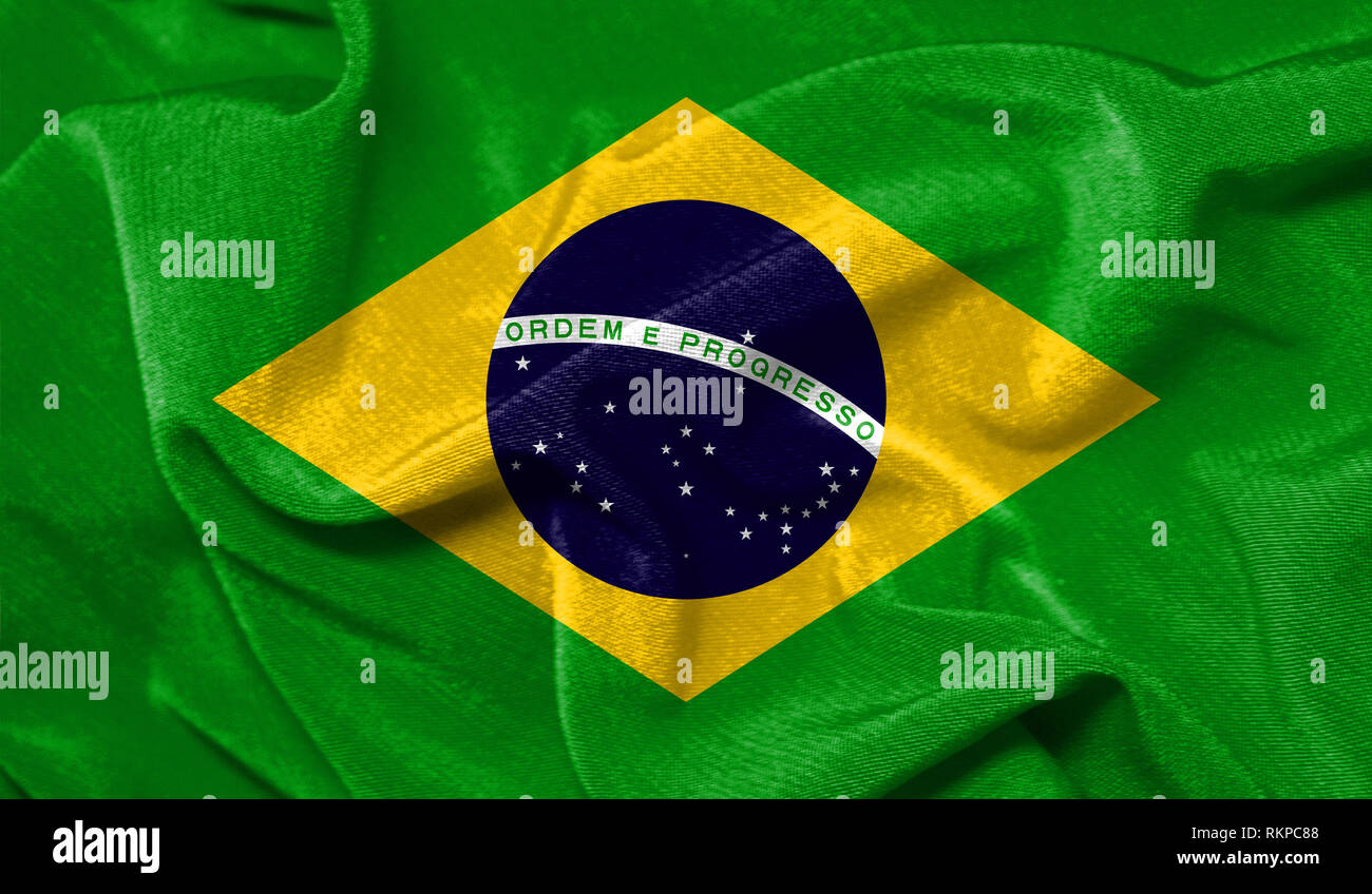 Realistic flag of Brazil on the wavy surface of fabric Stock Photo - Alamy