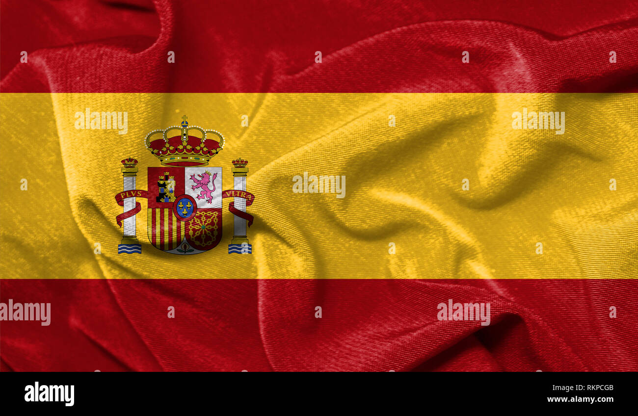 Realistic flag of Spain on the wavy surface of fabric Stock Photo - Alamy