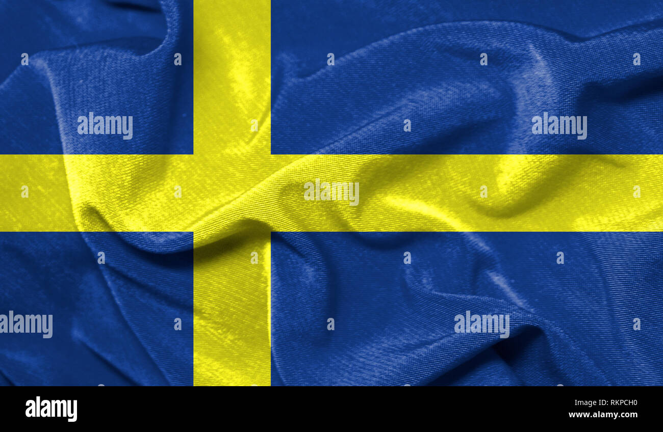 Realistic flag of Sweden on the wavy surface of fabric Stock Photo - Alamy