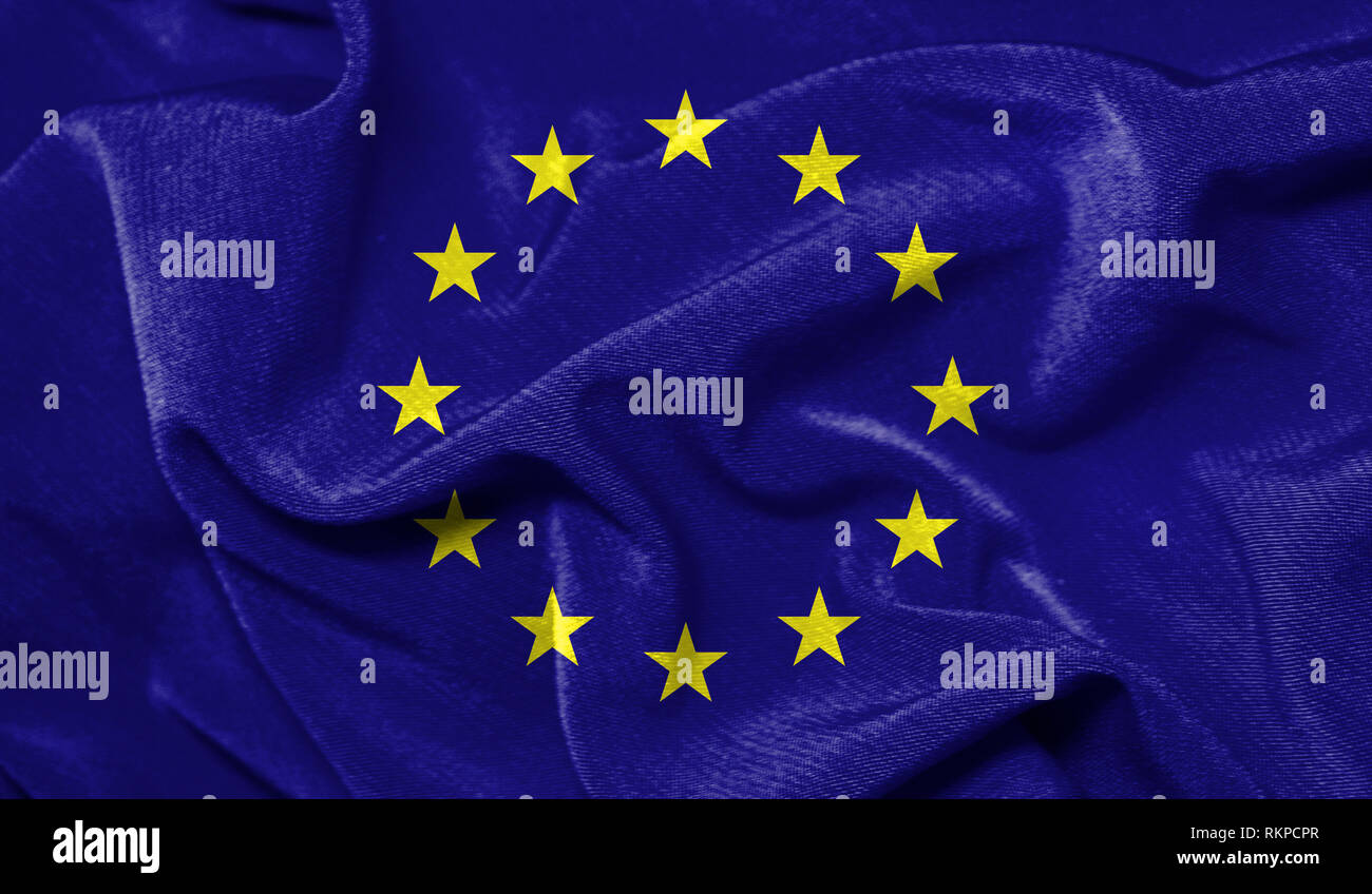 Realistic flag of European Union on the wavy surface of fabric Stock ...