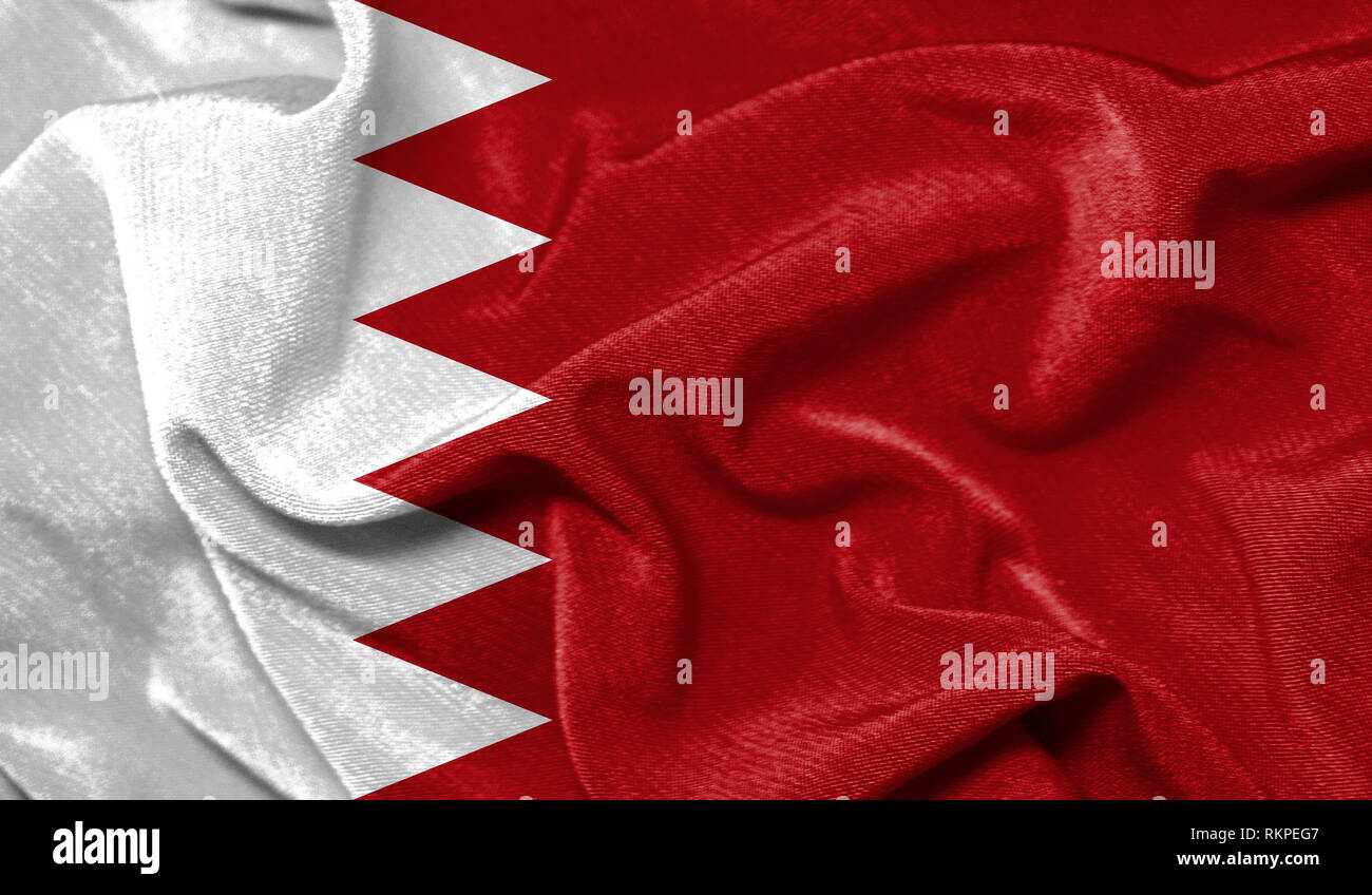 Realistic flag of Bahrain on the wavy surface of fabric Stock Photo - Alamy