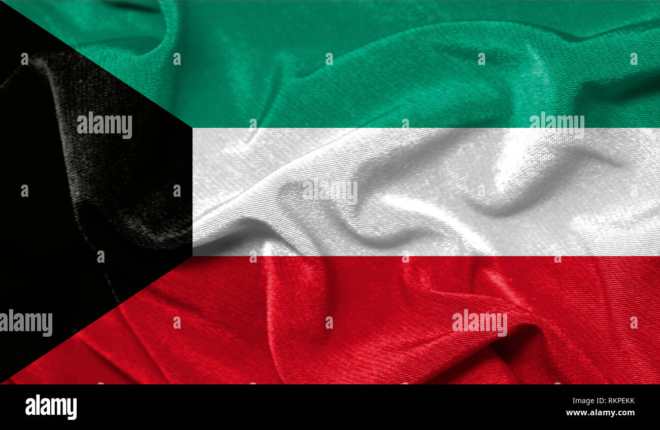 Realistic flag of Kuwait on the wavy surface of fabric Stock Photo - Alamy