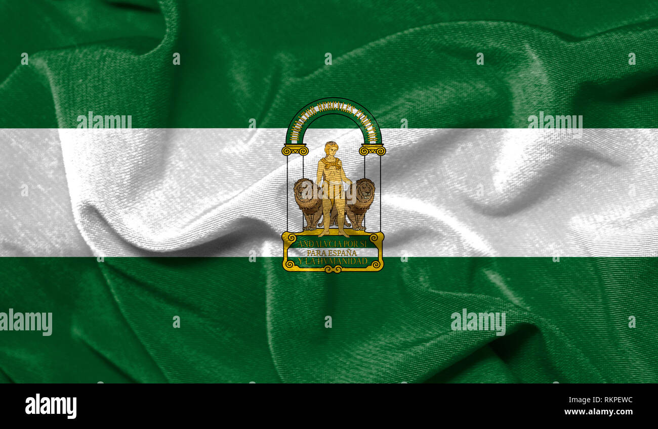 Realistic flag of Andalusia on the wavy surface of fabric Stock Photo ...