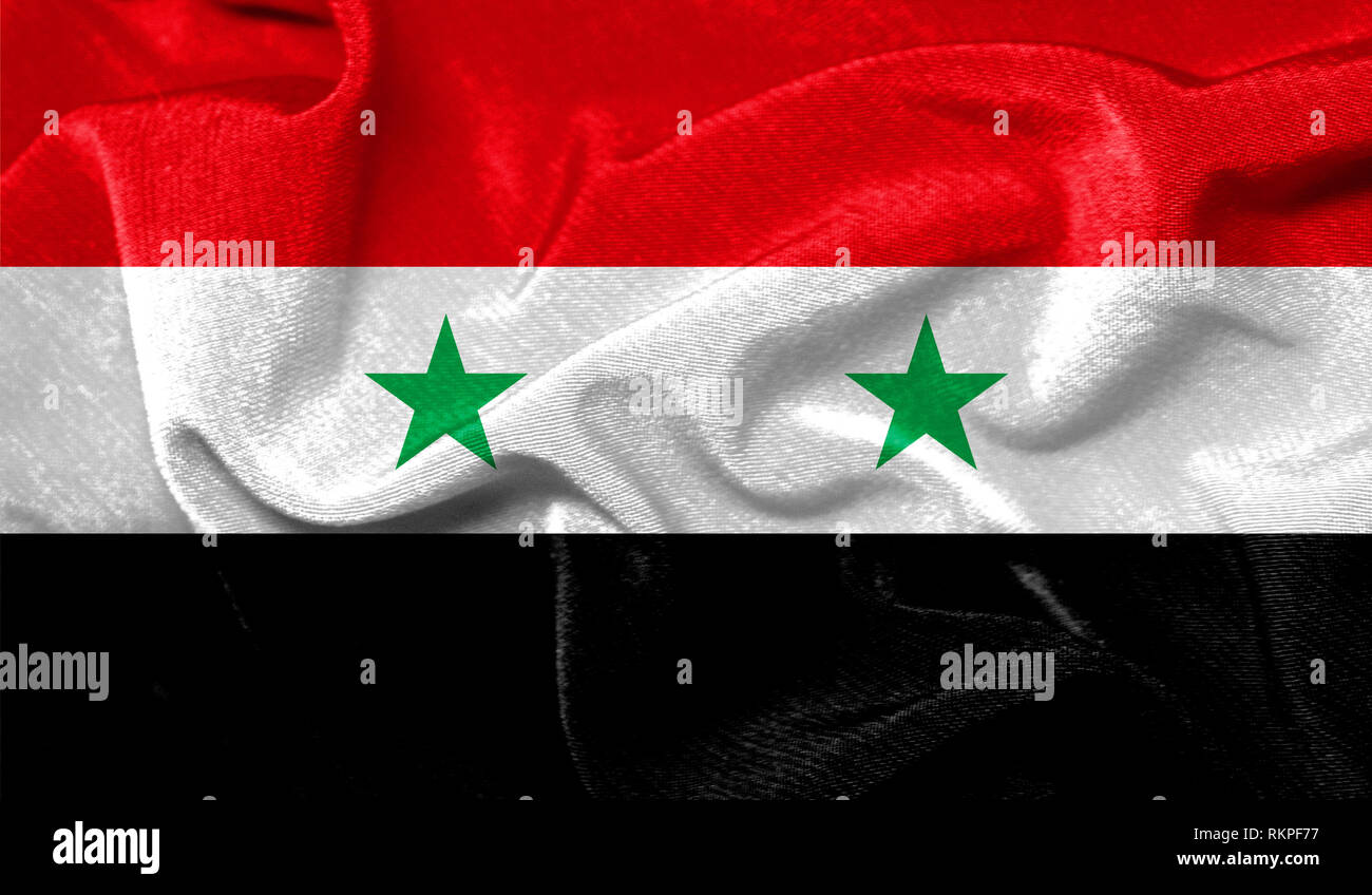Realistic flag of Syria on the wavy surface of fabric Stock Photo - Alamy