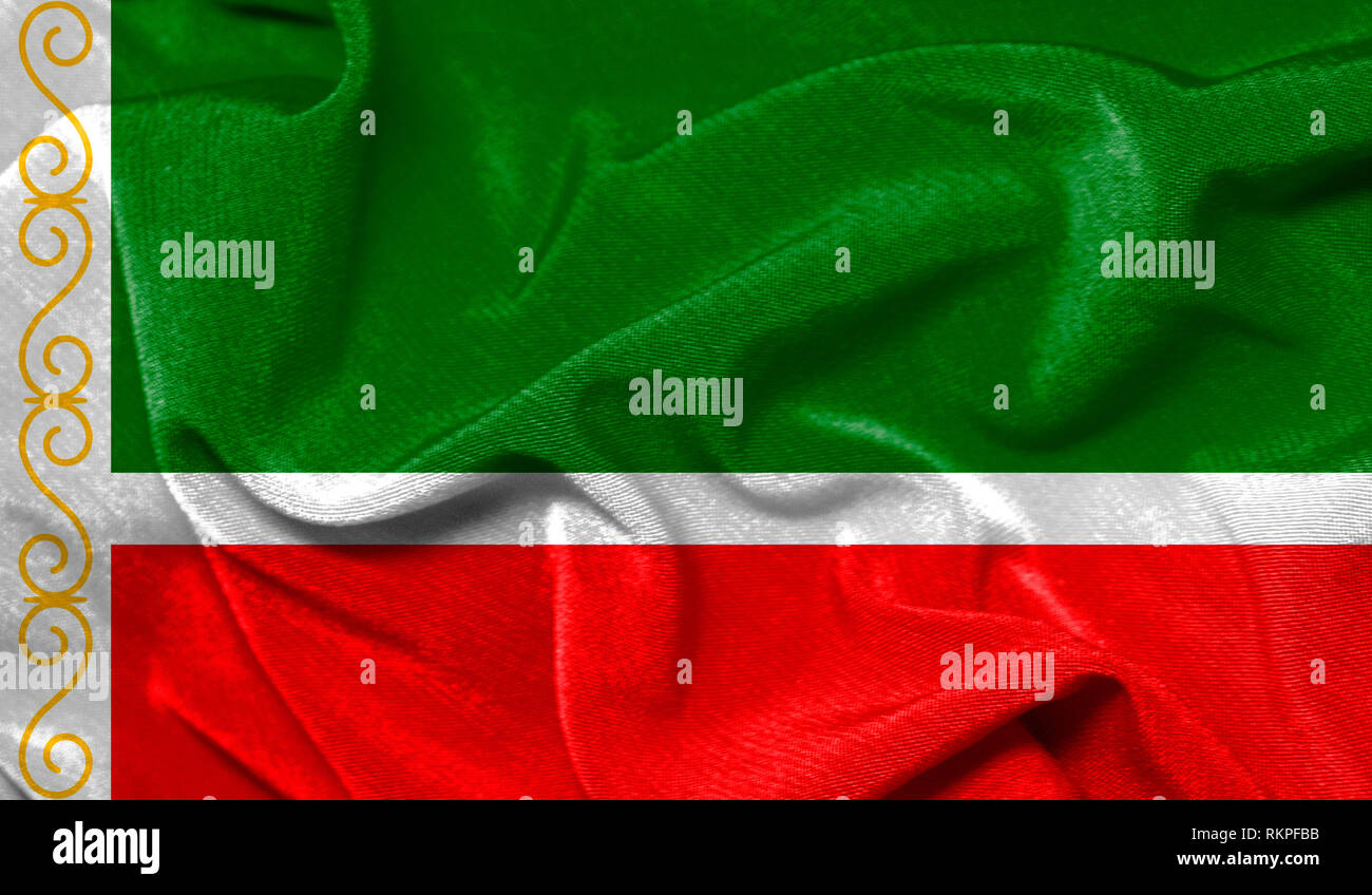 Realistic flag of Chechen Republic on the wavy surface of fabric Stock ...