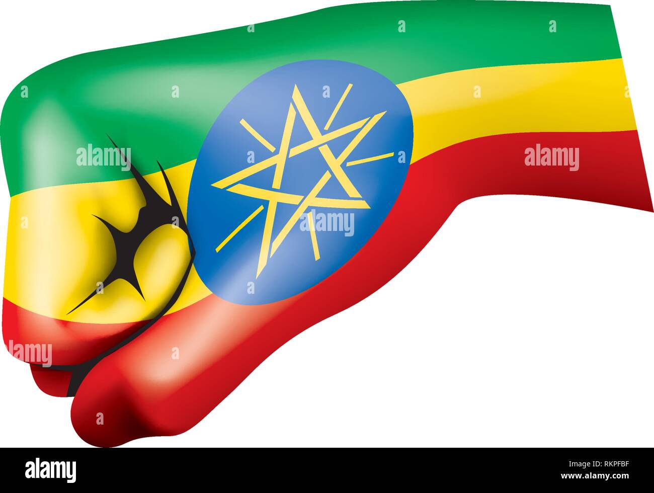 Ethiopia flag and hand on white background. Vector illustration Stock ...