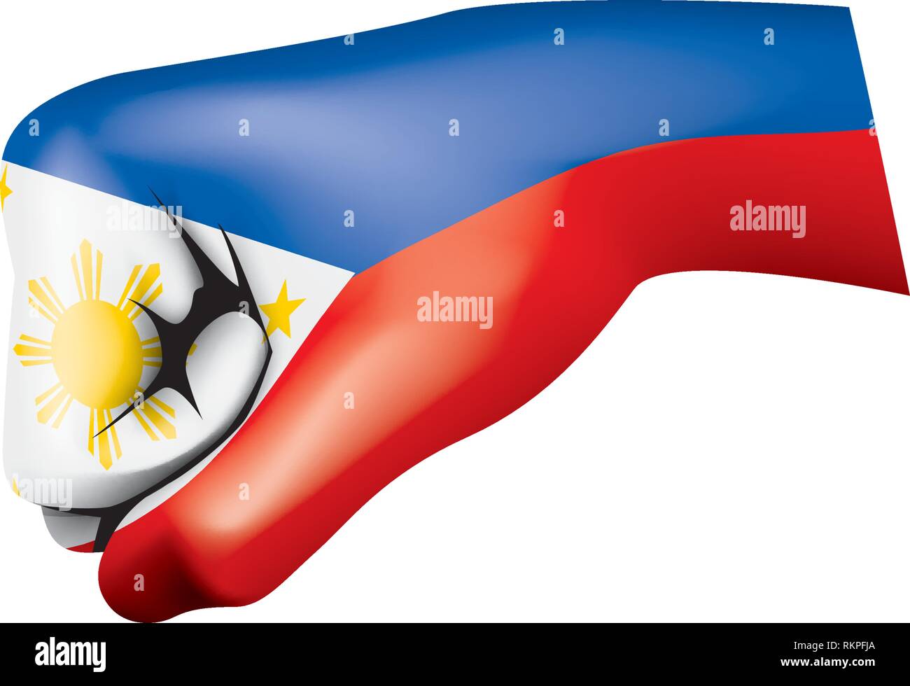 Philippines flag and hand on white background. Vector illustration ...