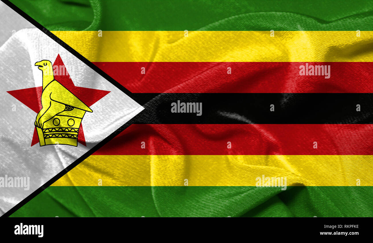 Realistic flag of Zimbabwe on the wavy surface of fabric Stock Photo ...