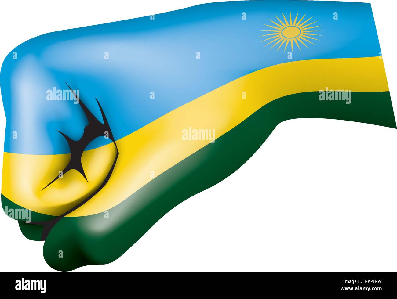 Rwanda flag and hand on white background. Vector illustration Stock ...