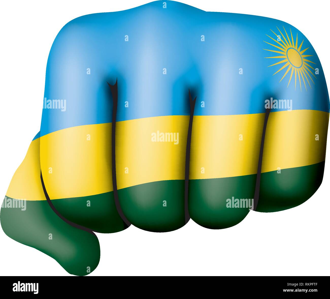 Rwanda flag and hand on white background. Vector illustration Stock ...