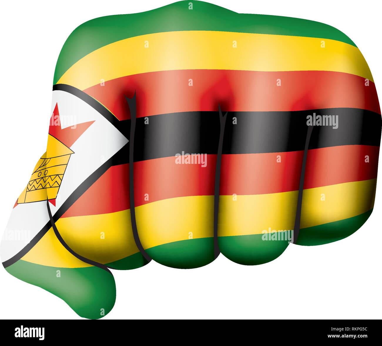 Zimbabwe flag and hand on white background. Vector illustration Stock ...