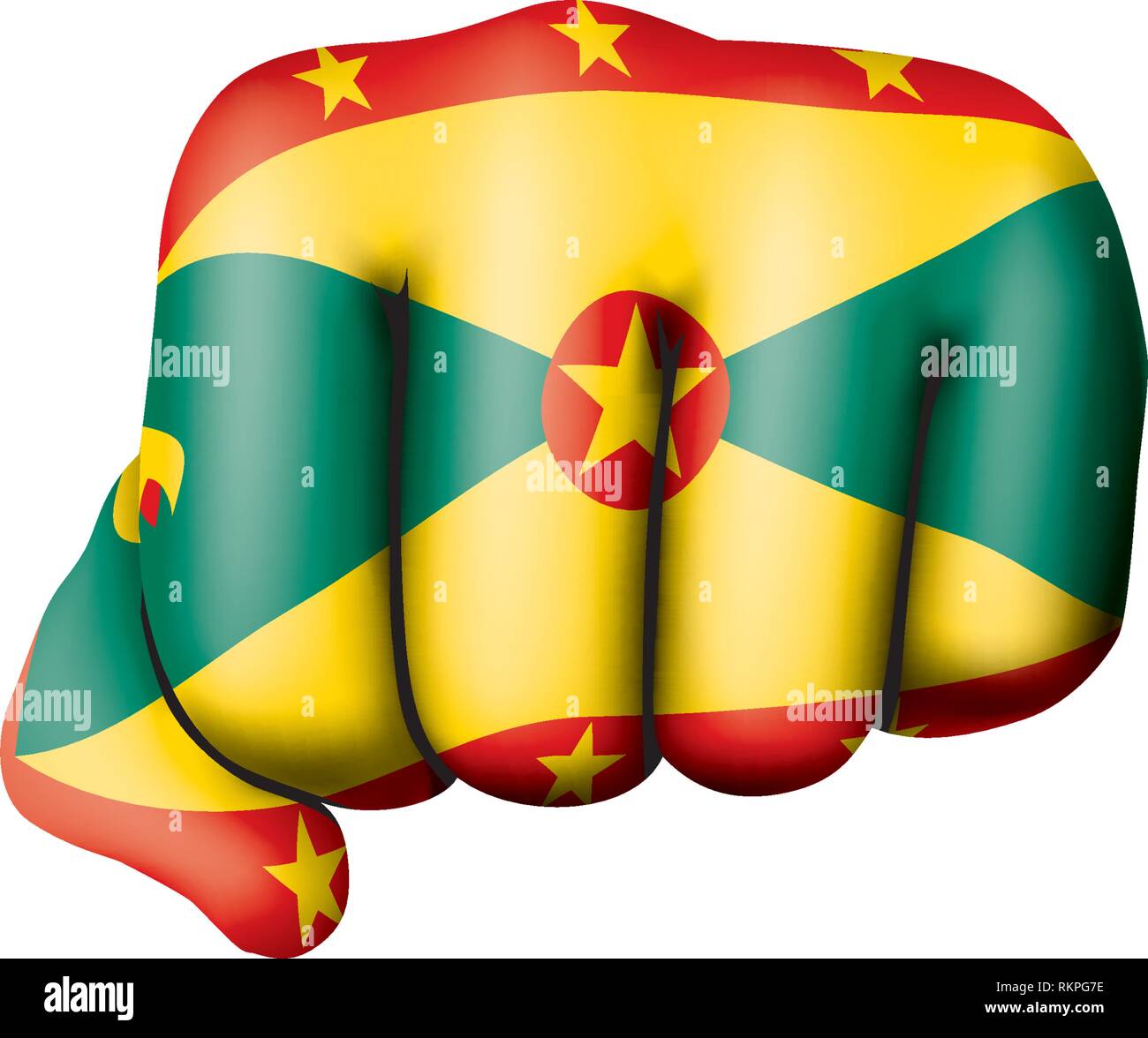 Grenada flag and hand on white background. Vector illustration Stock ...