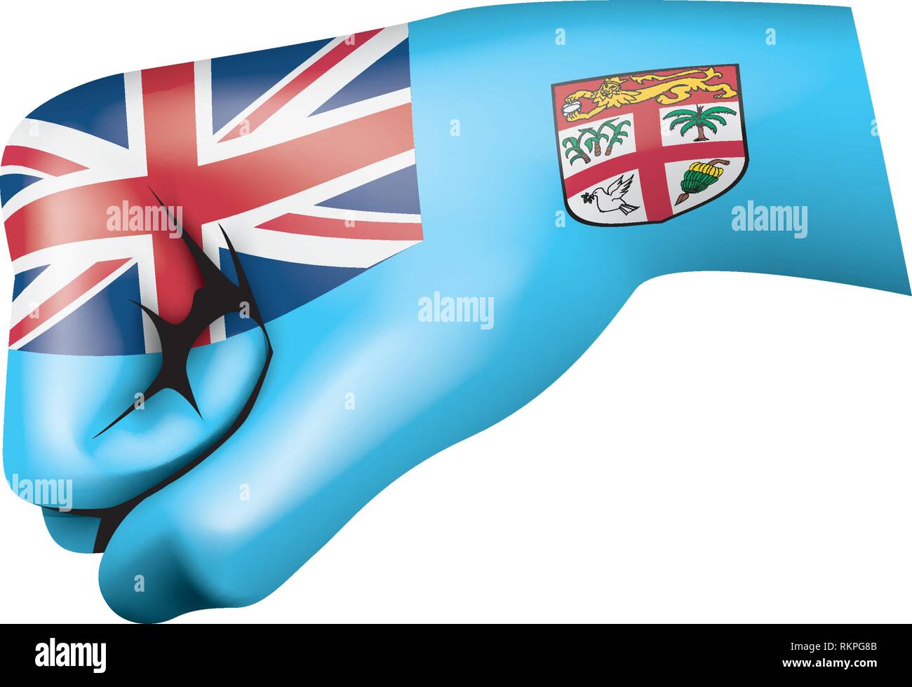Fiji flag and hand on white background. Vector illustration Stock ...
