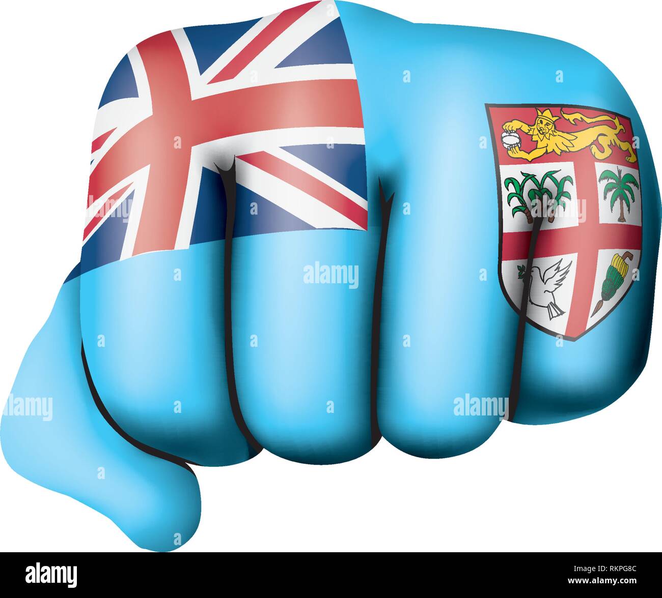 Fiji flag and hand on white background. Vector illustration Stock ...