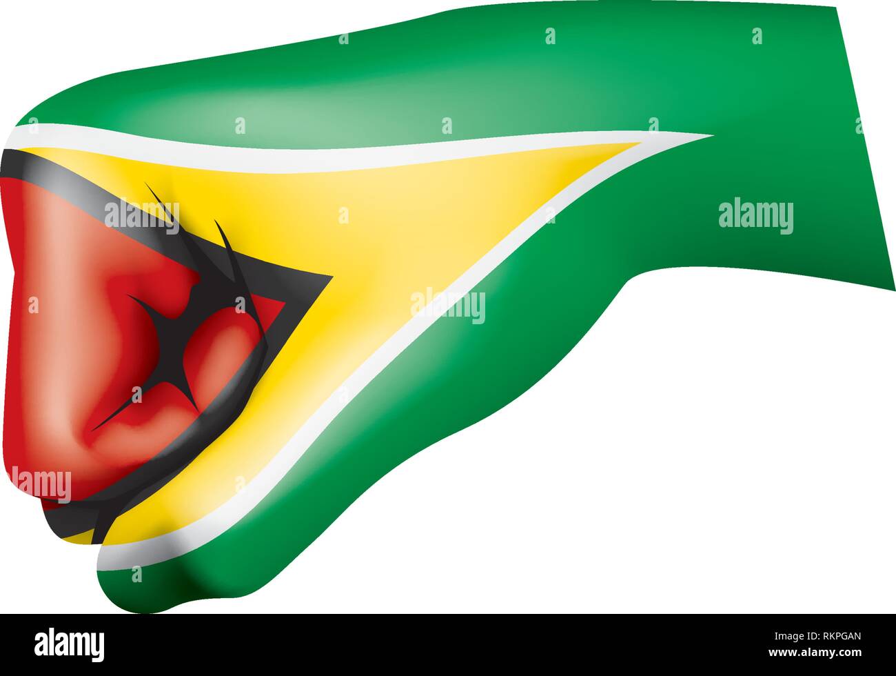 Guyana flag and hand on white background. Vector illustration Stock ...