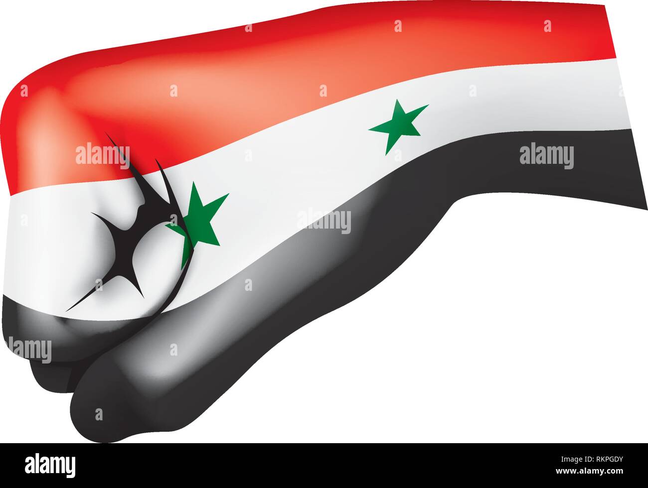 Syria flag and hand on white background. Vector illustration Stock ...