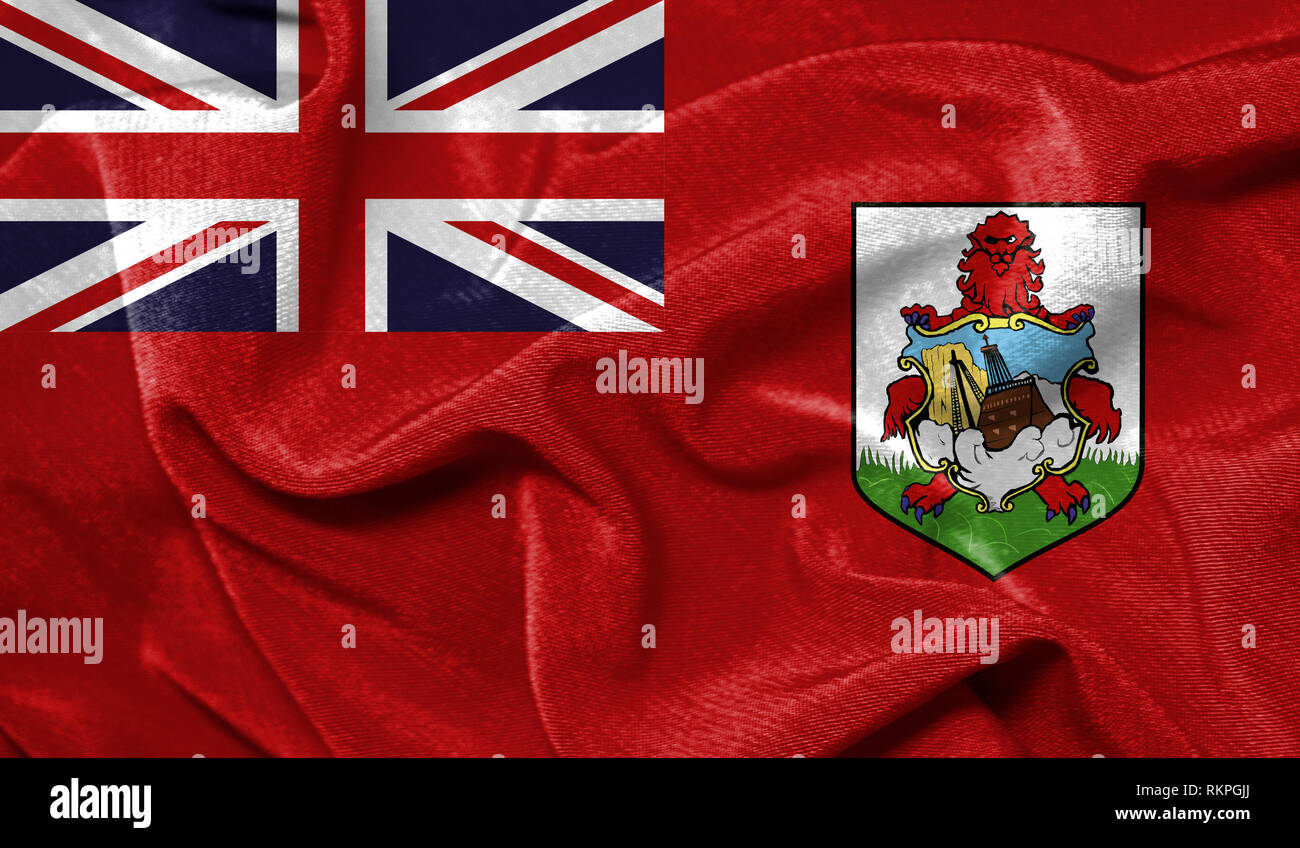 Realistic flag of Bermuda Islands on the wavy surface of fabric Stock ...