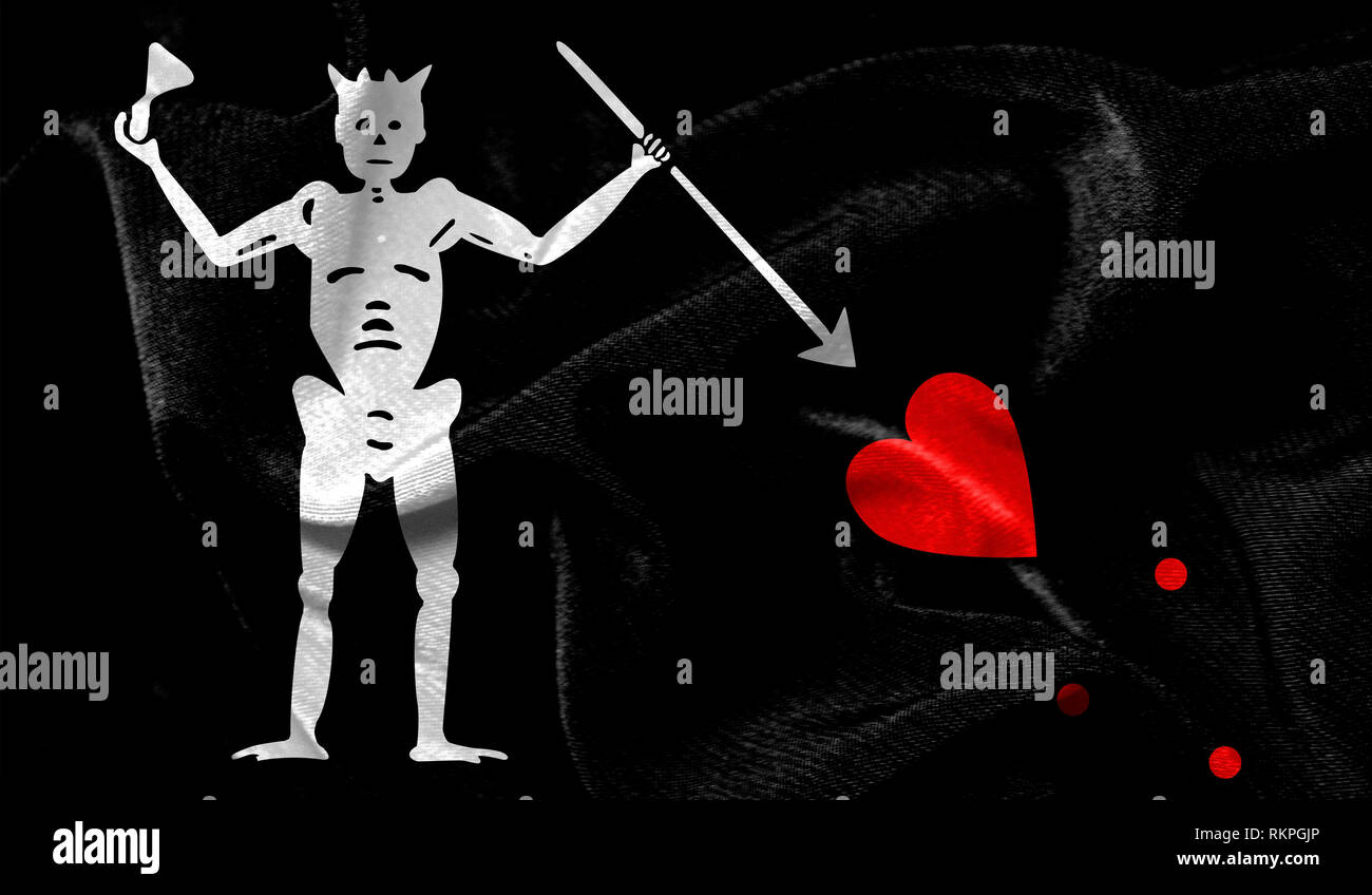 Realistic flag of Blackbeard Pirate on the wavy surface of fabric Stock ...