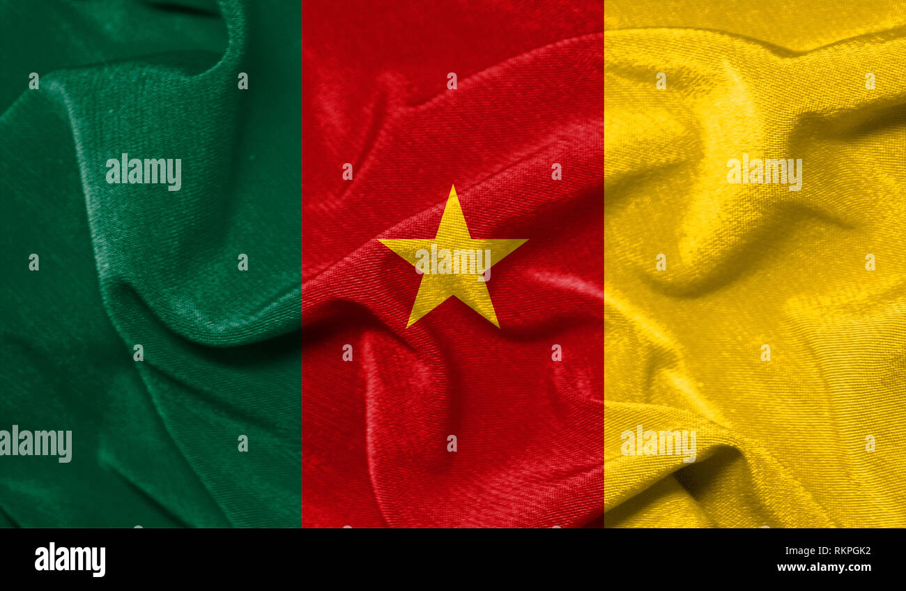 Realistic flag of Cameroon on the wavy surface of fabric Stock Photo ...