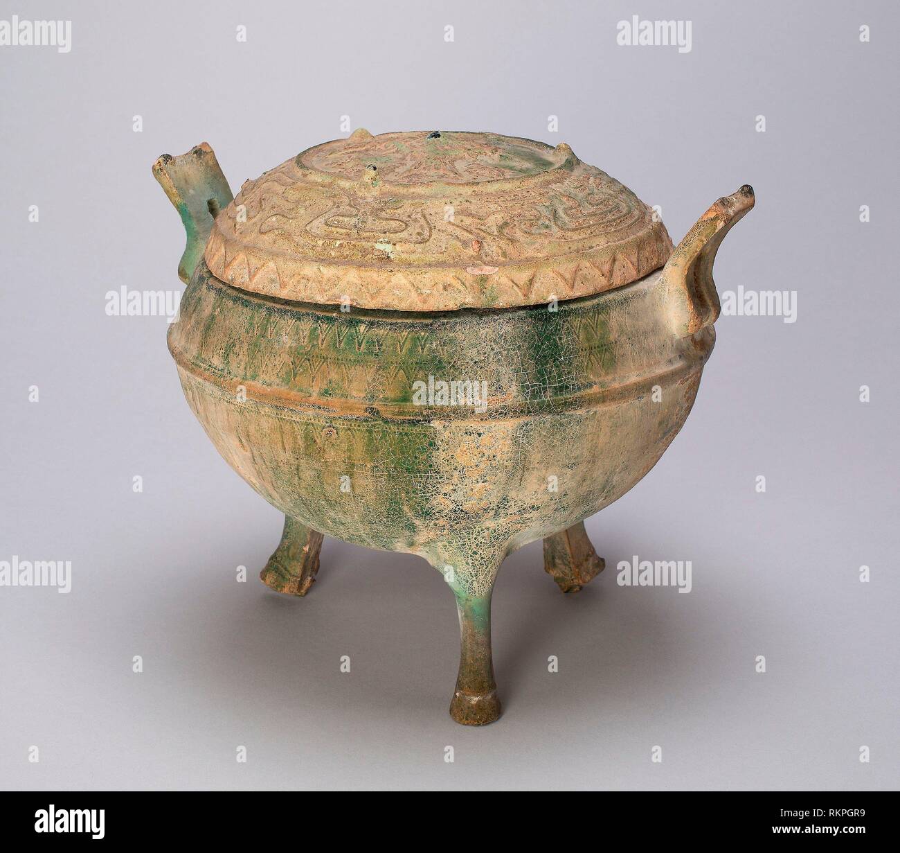 Covered Tripod Caldron (Ding) with Geometric Designs - Eastern Han ...