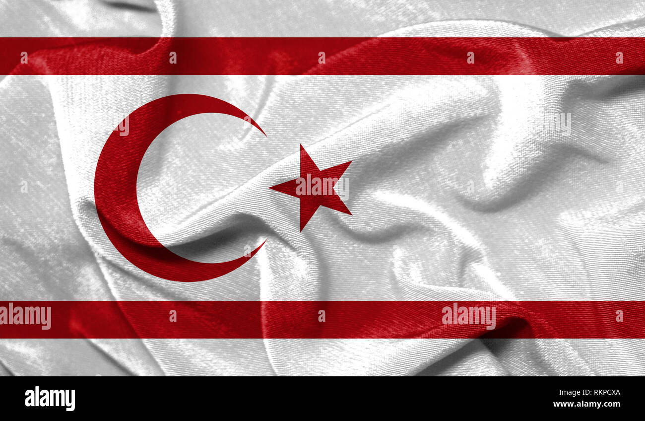 Realistic flag of Turkish Republic of Northern Cyprus on the wavy ...