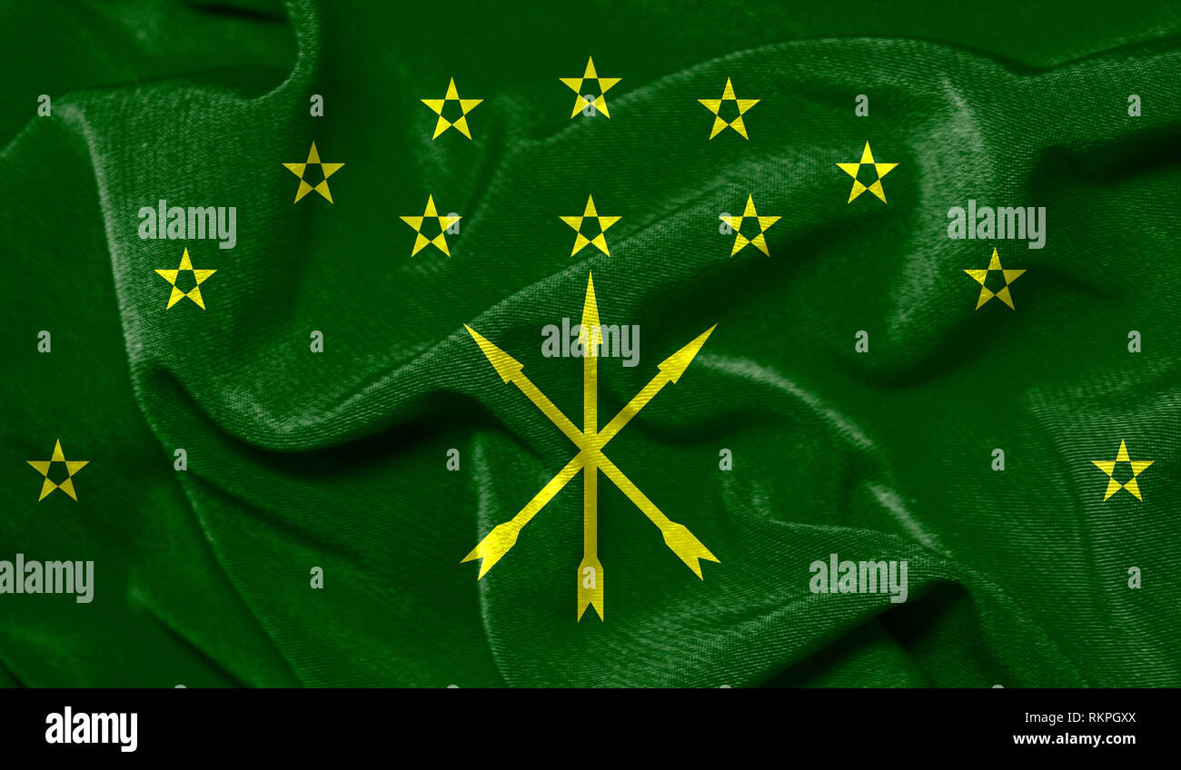 Realistic flag of Adygea on the wavy surface of fabric Stock Photo - Alamy