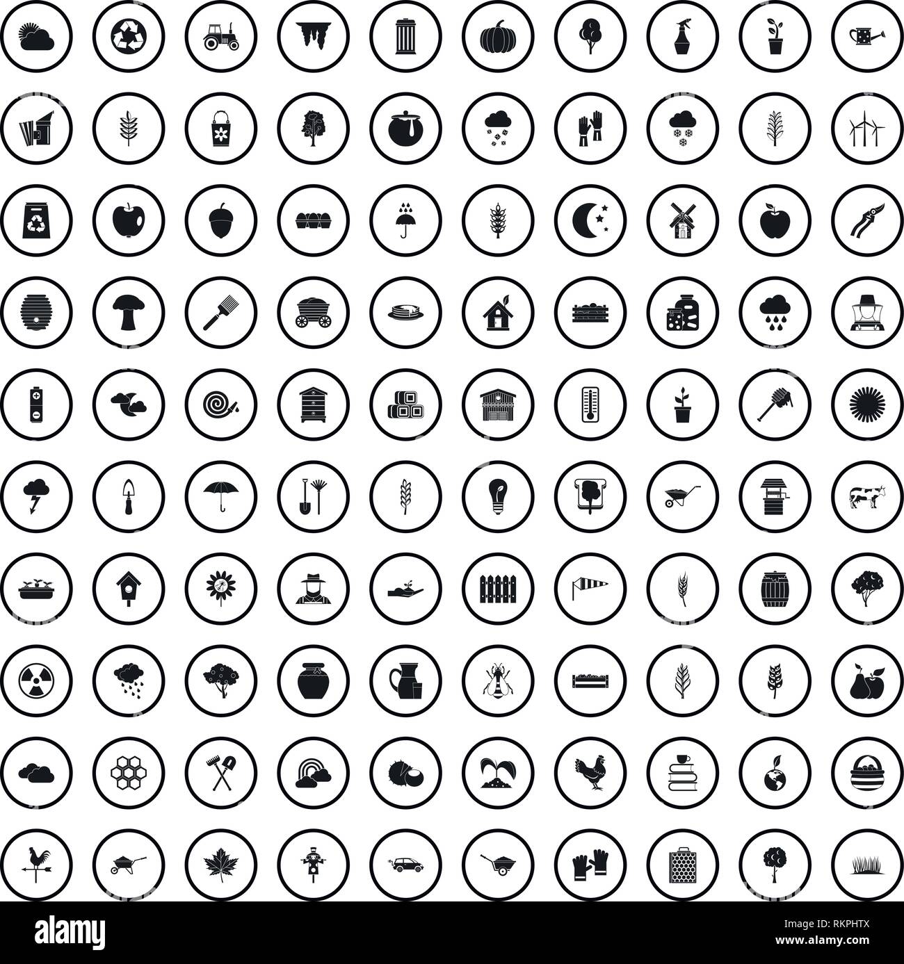 100 agricultural operation icons set, simple style Stock Vector Image ...
