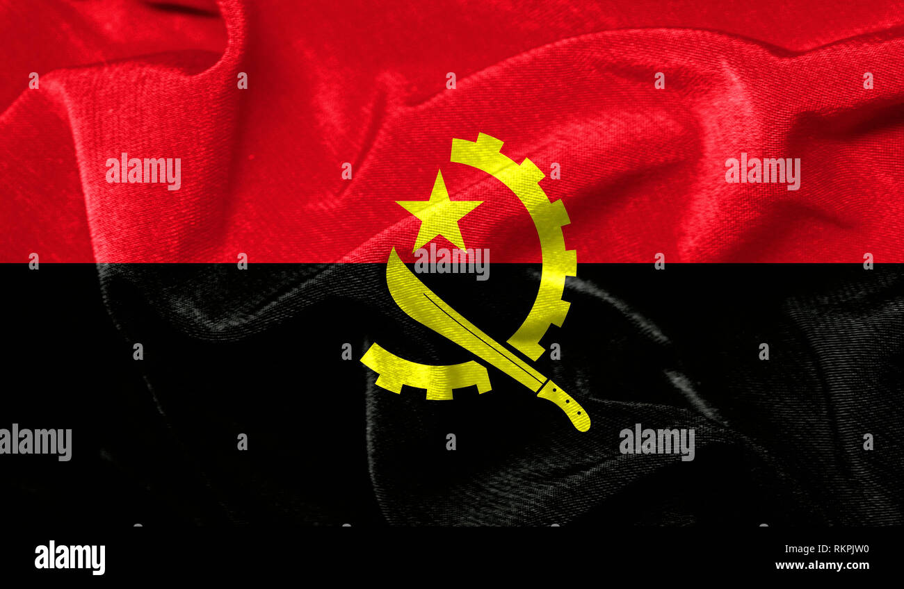 Realistic flag of Angola on the wavy surface of fabric Stock Photo - Alamy