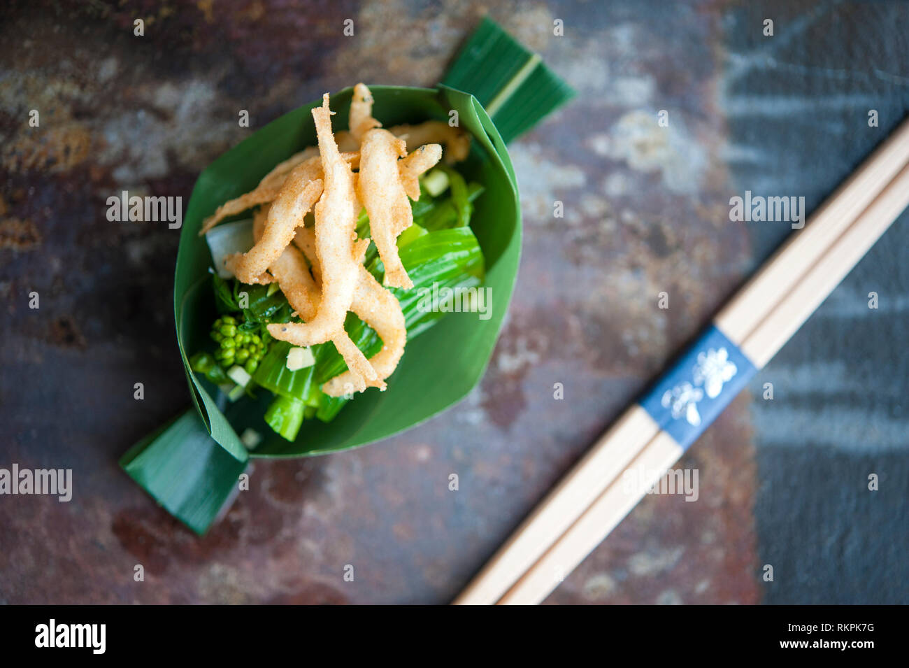 Crispy ice fish with spring vegetables at Tenku Ryu-Gin, Seiji Yamamoto ...