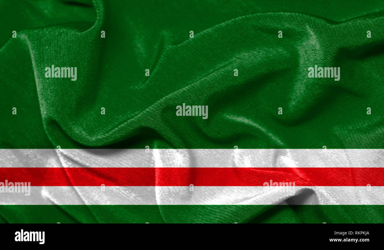 Realistic flag of Chechen Republic of Ichkeria on the wavy surface of ...