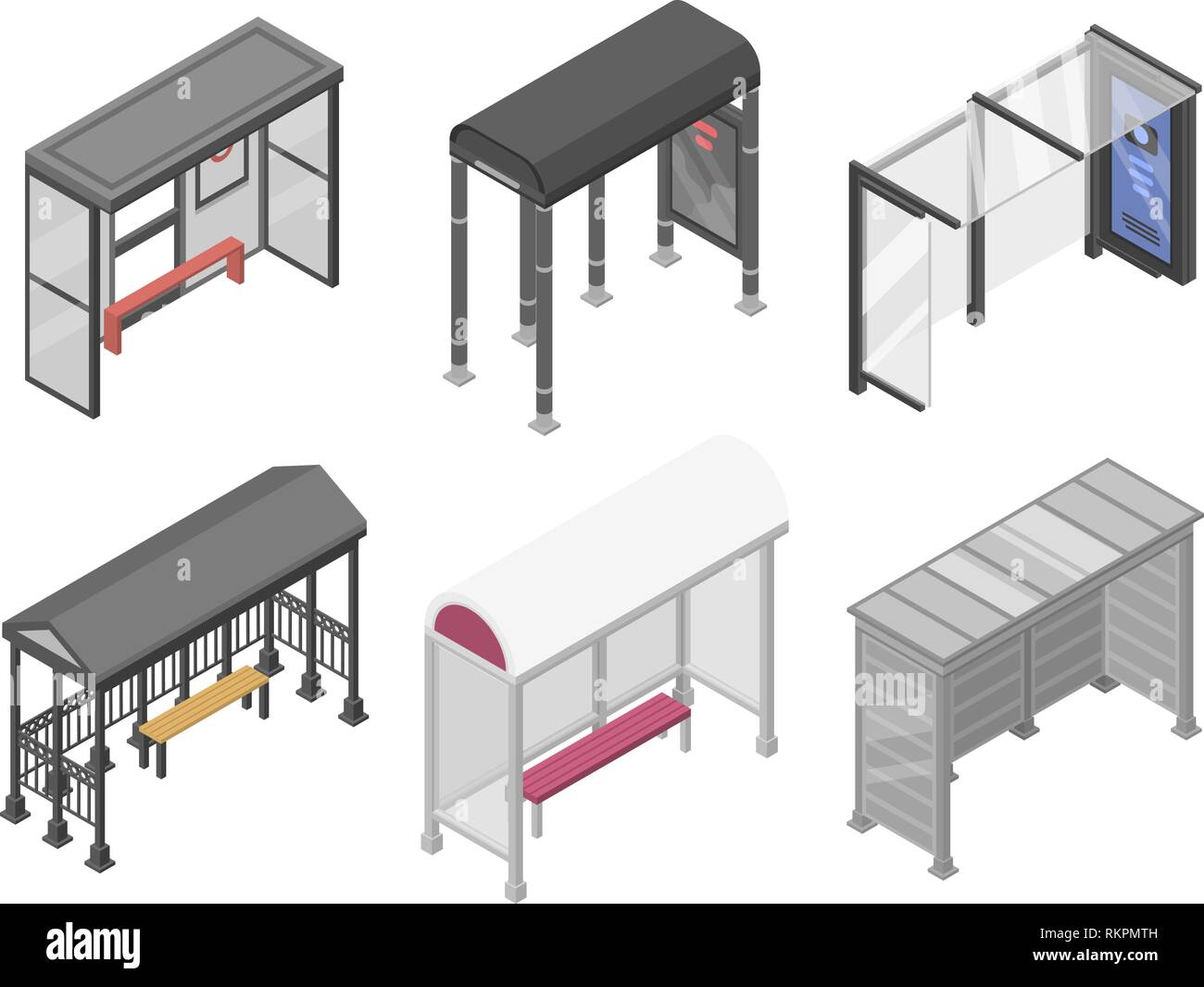Bus stop icons set, isometric style Stock Vector Image & Art - Alamy