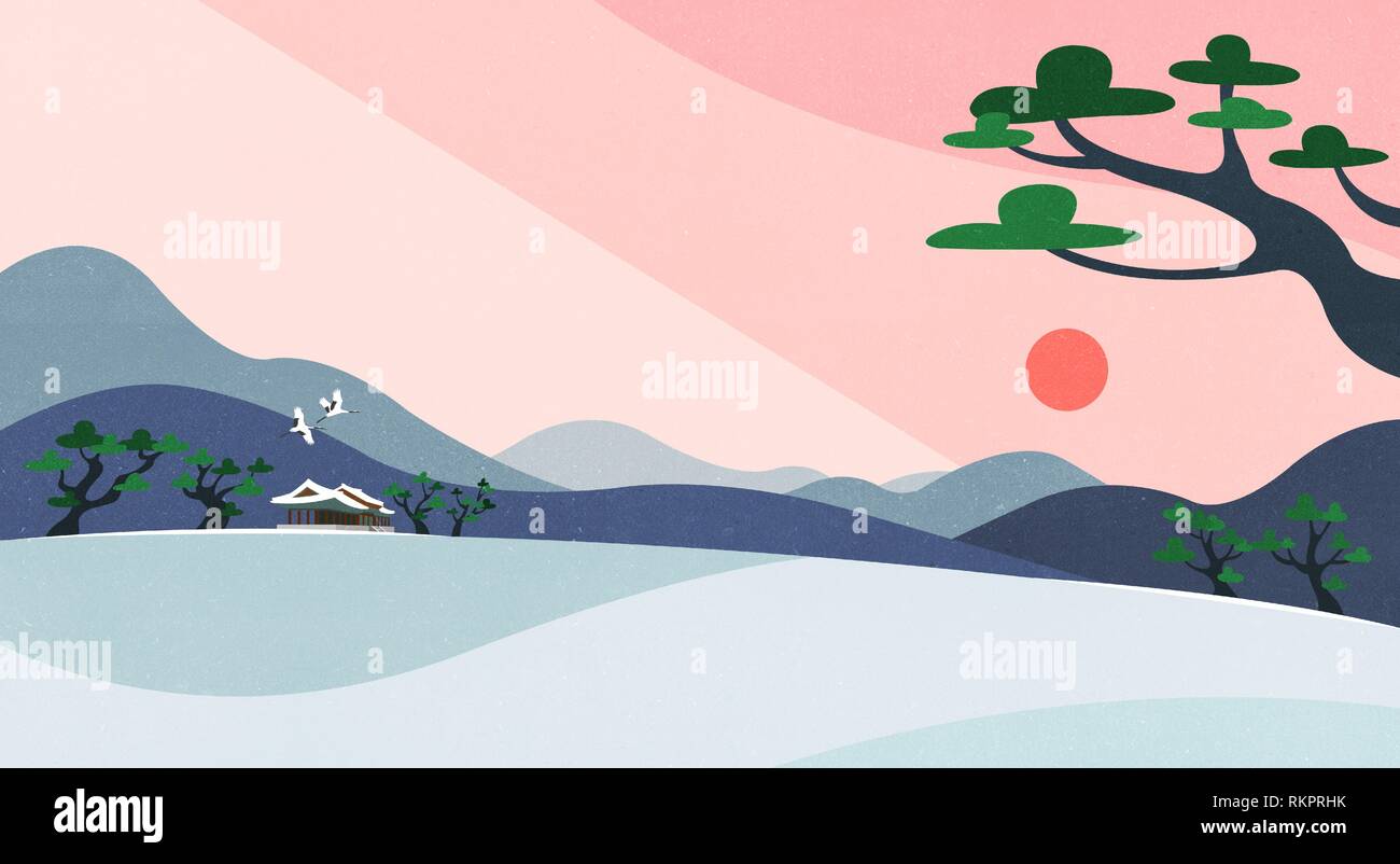 Vector - Natural landscape with Sun rise, beautiful scenery ...